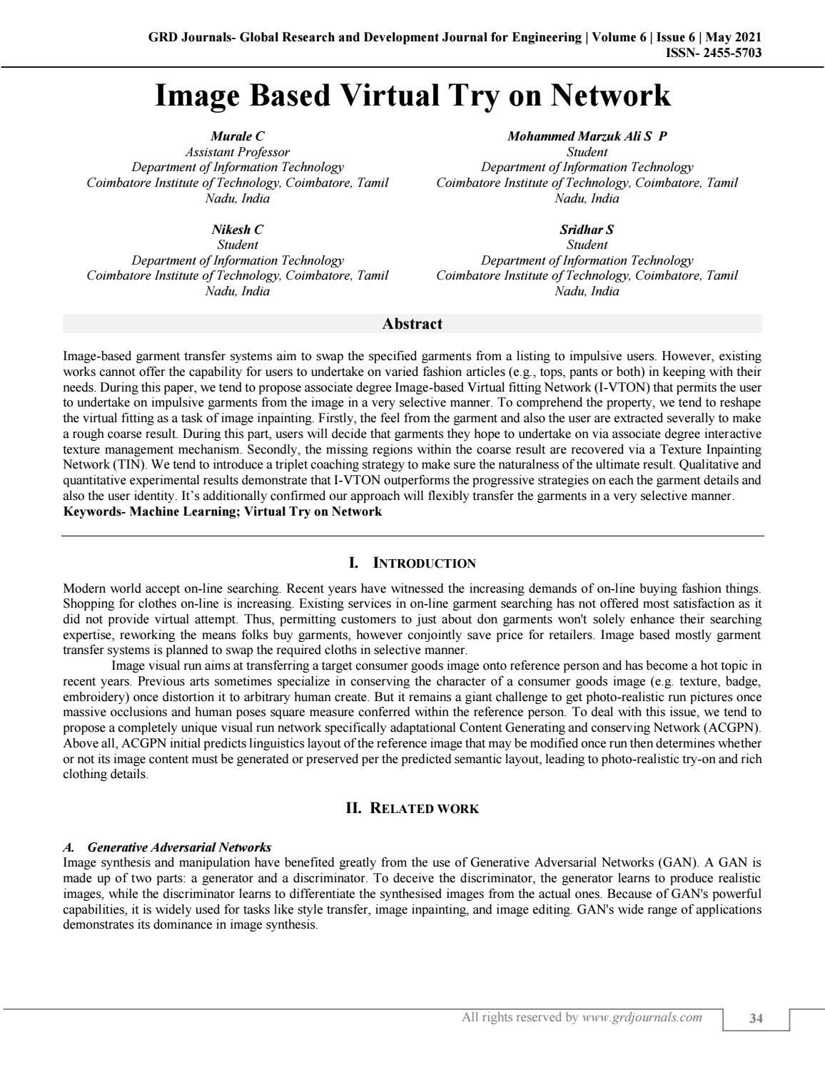 Image Based Virtual Try on Network by GRD Journals - Issuu