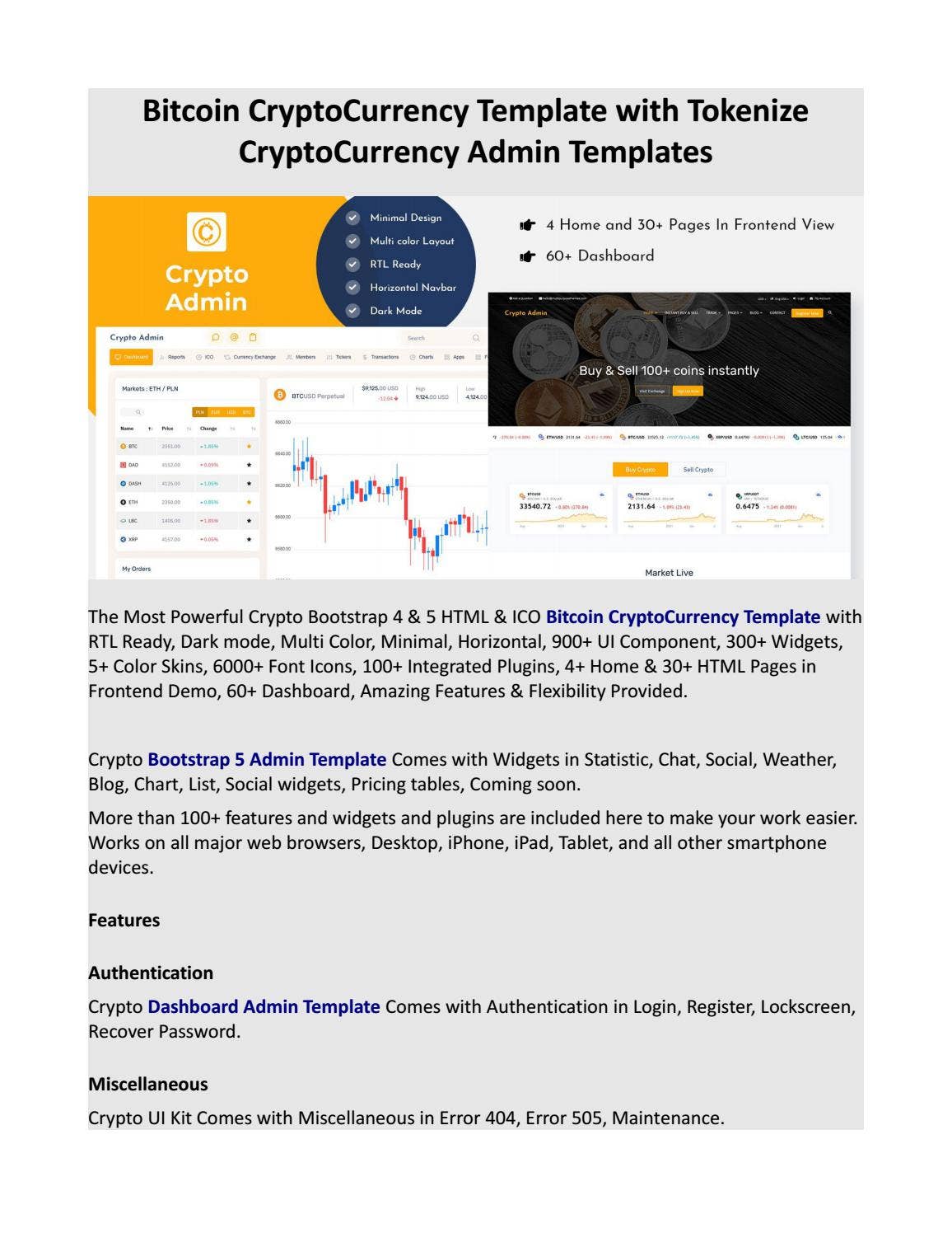 Bitcoin CryptoCurrency Template with Tokenize CryptoCurrency Admin ...