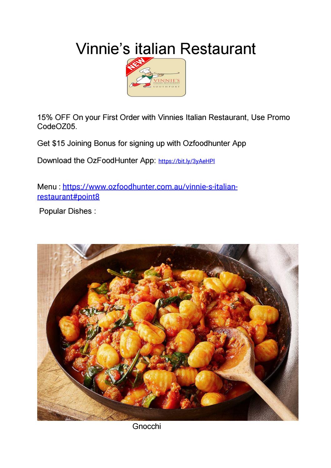 15% Off - Vinnie's Italian Restaurant Southport menu, QLD by ...