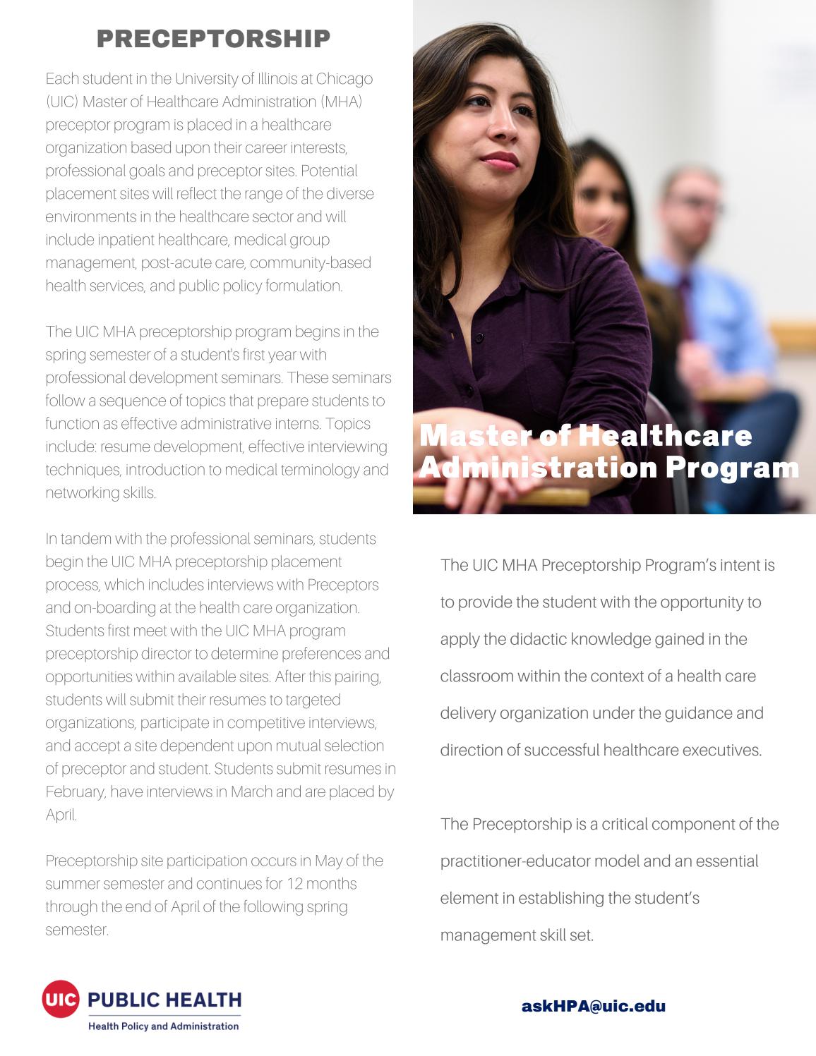 MHA preceptorship by UIC Health Policy and Administration - Issuu