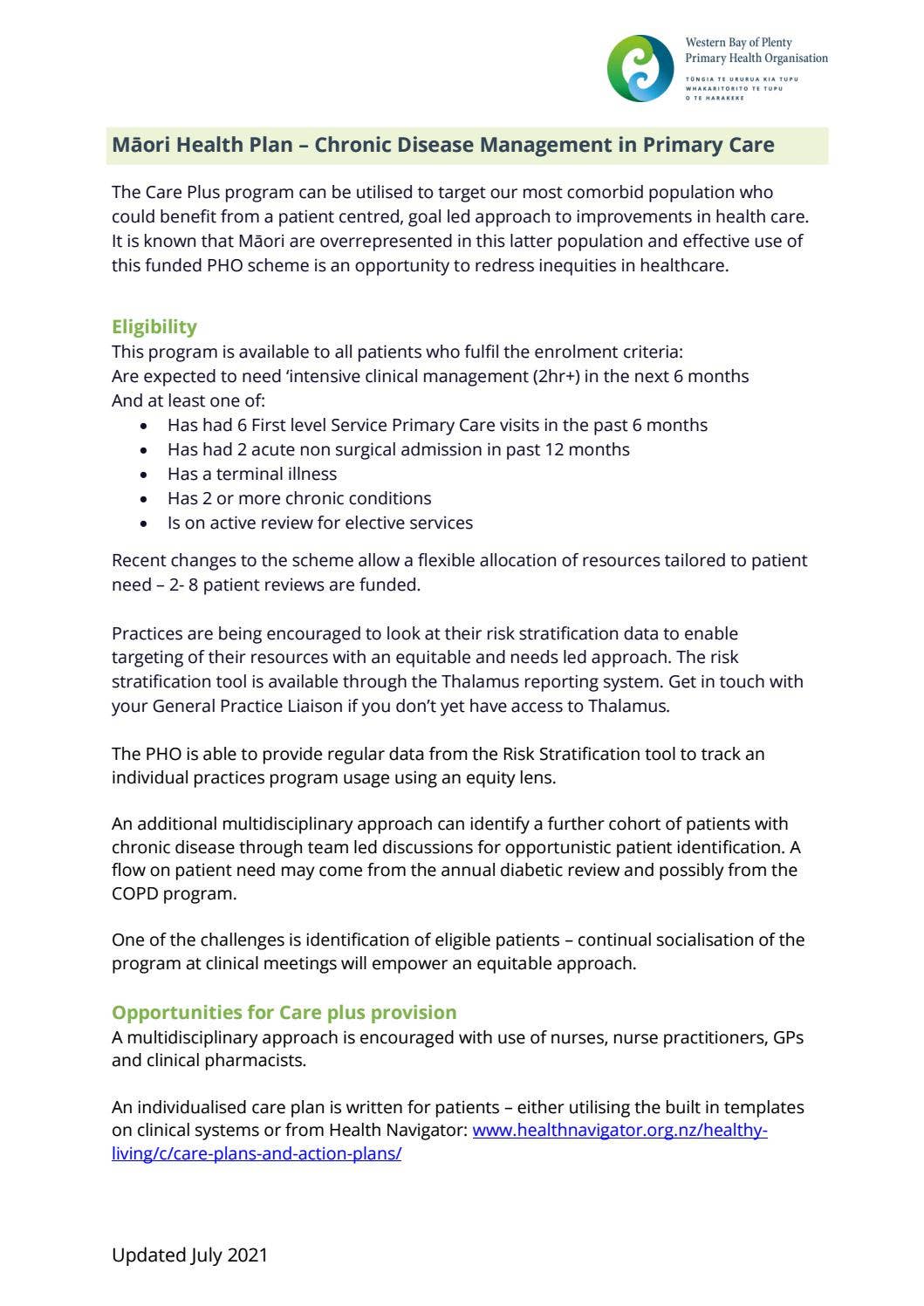 Maori Health Plan Chronic Disease Management by WBOP PHO - Issuu