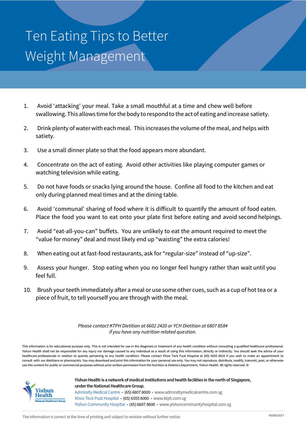 10 Eating Tips to Better Weight Management by Yishun Health - Issuu