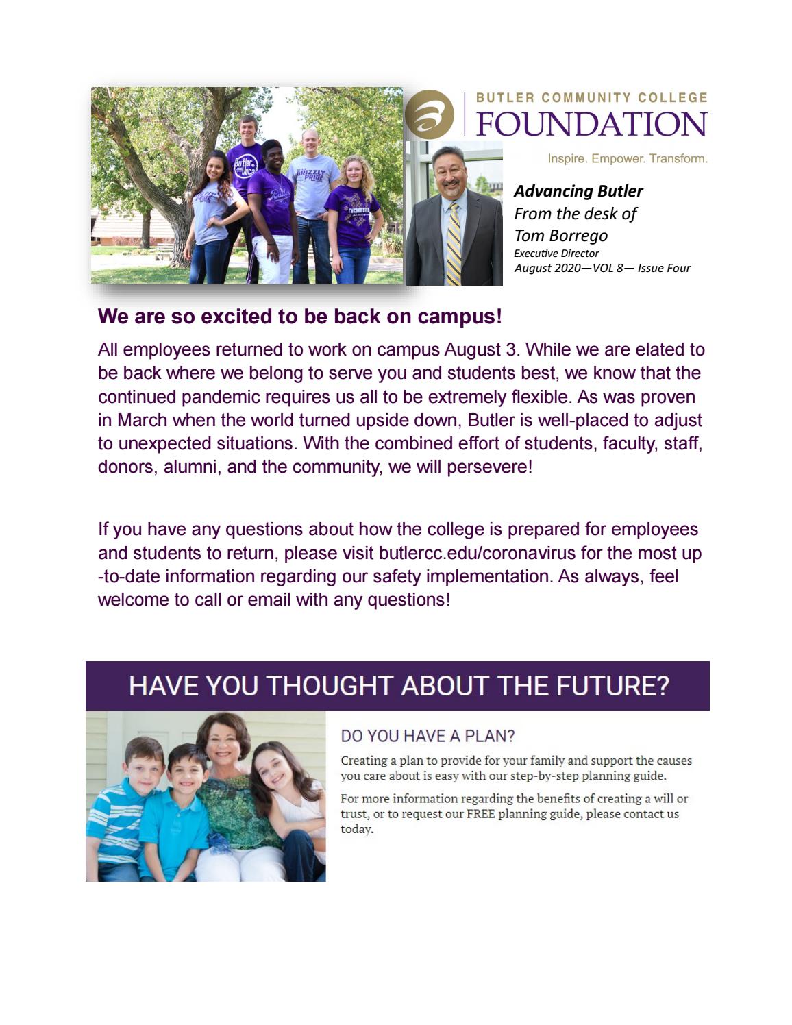 August 2020 Advancing Butler Newsletter by Butler Foundation - Issuu