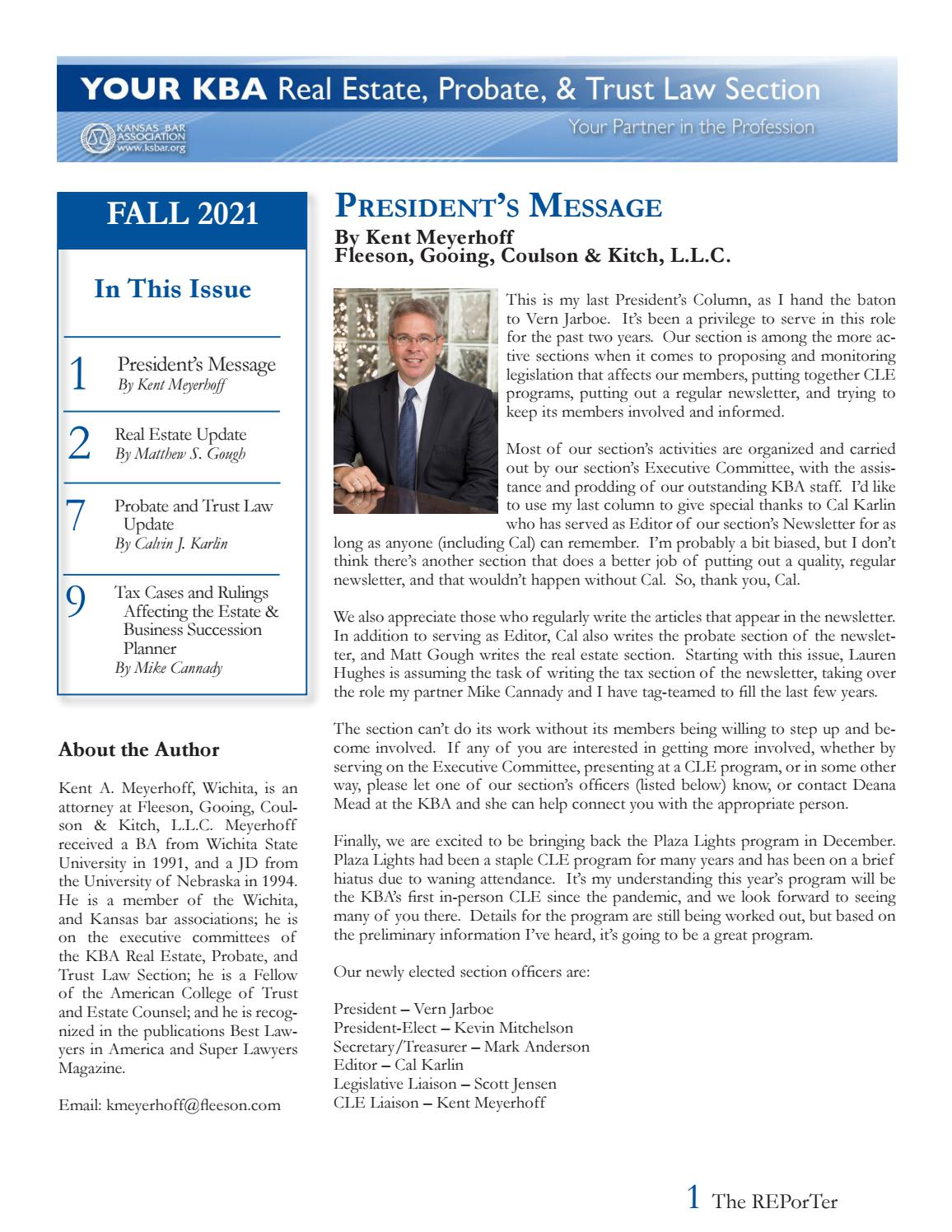 Fall 2021 KBA REPT Section Newsletter by Kansas Bar Association - Issuu