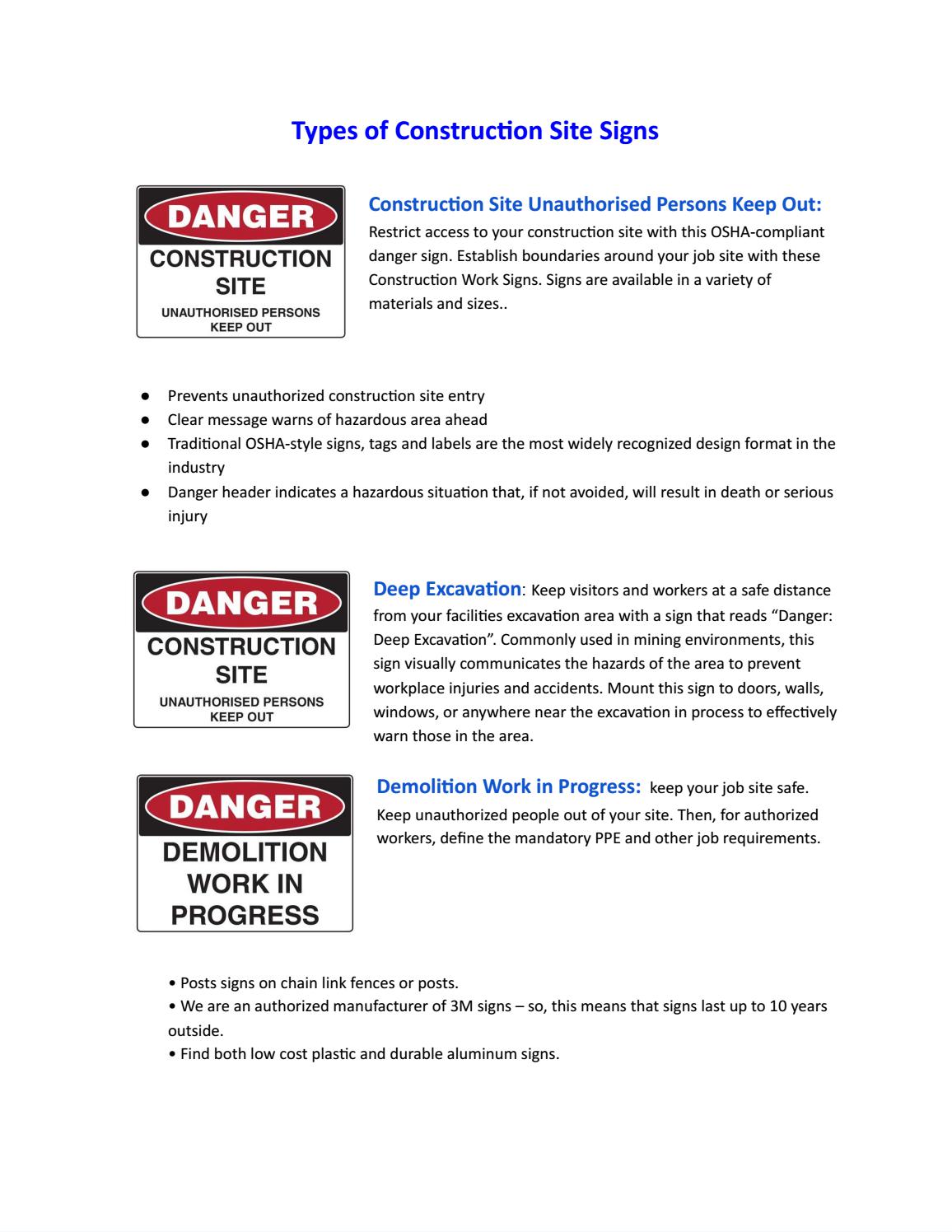 Types of Construction Site Signs by Sandra Johnson - Issuu