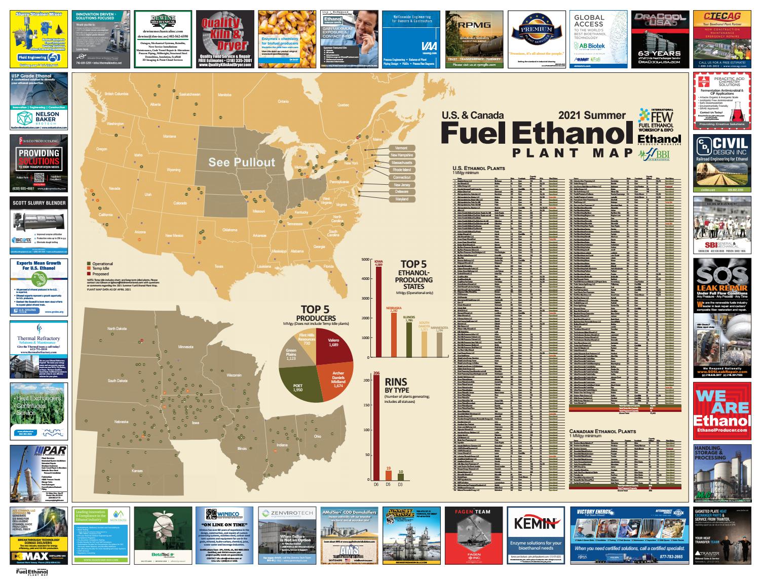 2021 Summer U.S. & Canada Fuel Ethanol Plant Map by BBI International ...