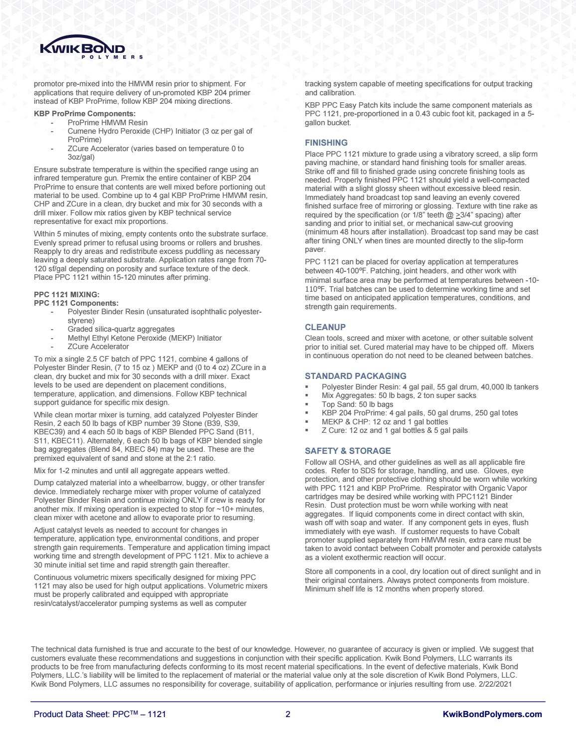 PRODUCT DATA SHEET: PPC 1121 Polyester Polymer Concrete by ...