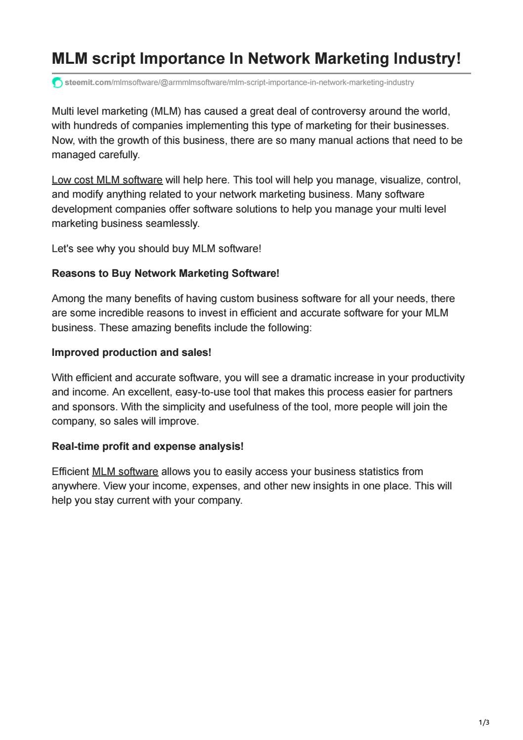 Low cost MLM software - Benefits! by ARM MLM software - Issuu