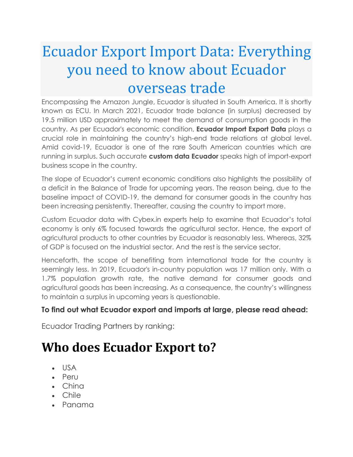 Ecuador Export Import Data by cybexexim - Issuu