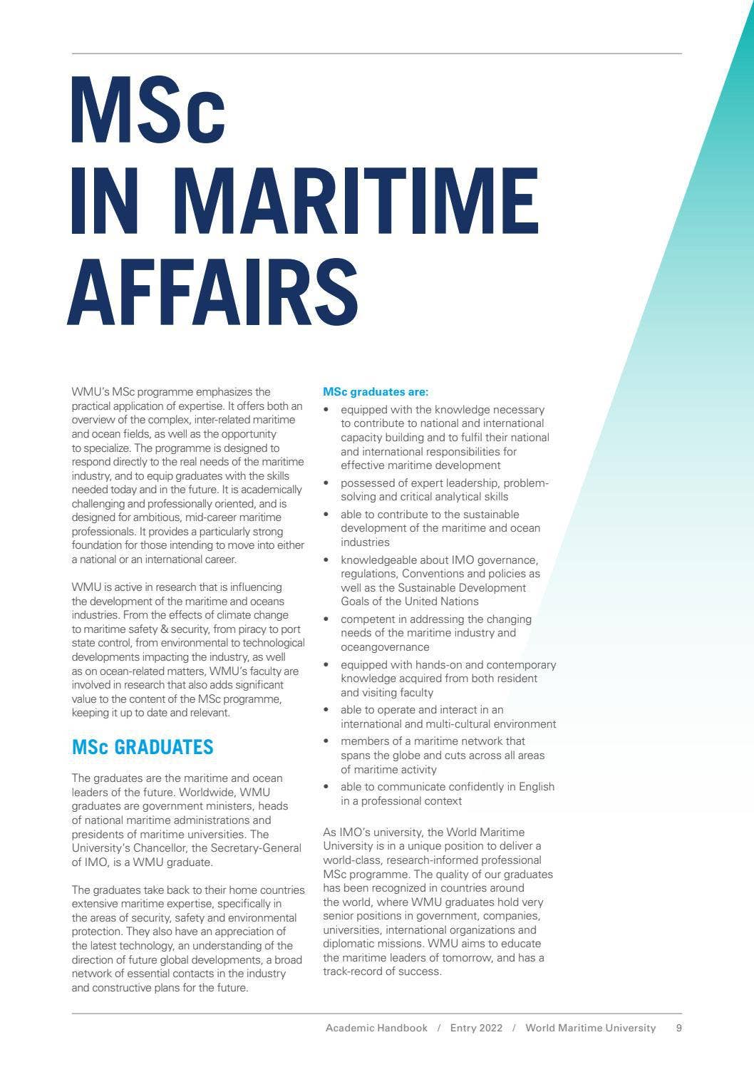 WMU Academic Handbook Entry 2022 by World Maritime University - Issuu