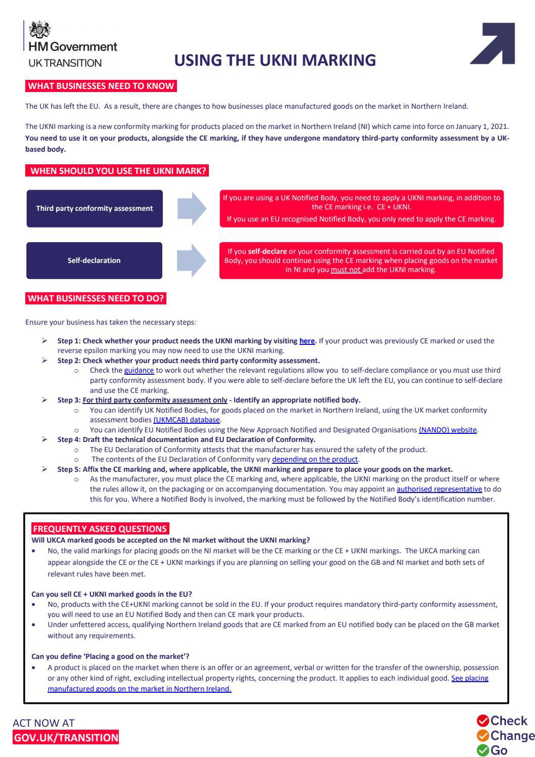 UKNI marking one-page explainer by Department for Business & Trade - Issuu