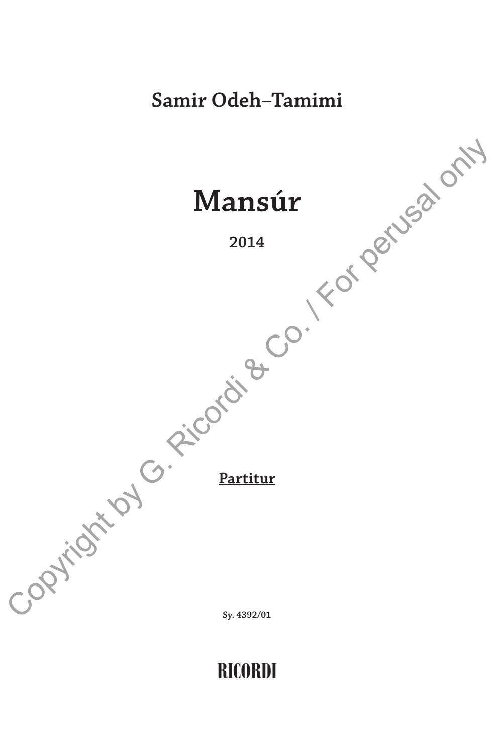 Sy. 4392/01 | Samir Odeh-Tamimi - Mansúr (2014) by Ricordi - Issuu