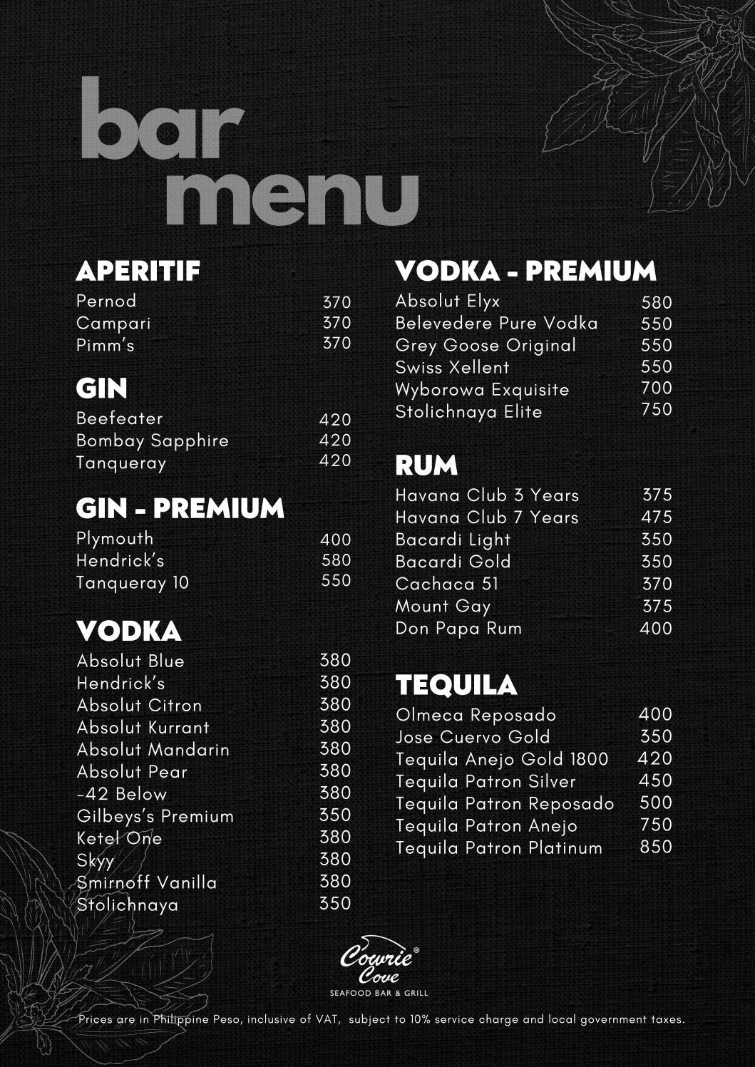 Shangri-La Mactan, Cebu - Cowrie Cove Seafood Bar & Grill Bar Menu by ...