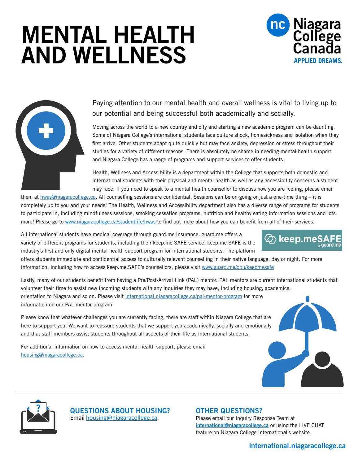 Housing One Pager 10 - Mental Health and Wellness by Niagara College ...