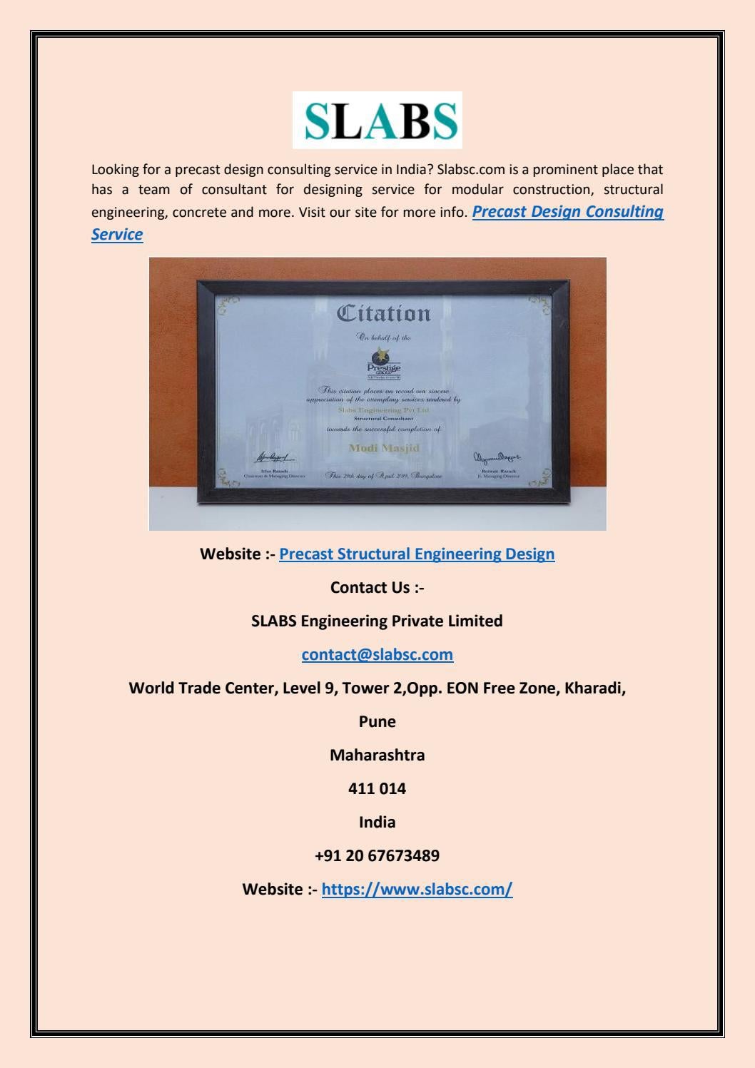 Precast Structural Engineering Design by SLABS Engineering Private ...