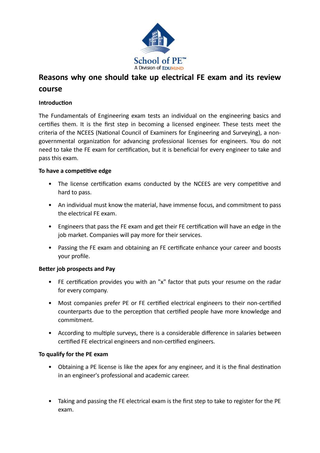 Reasons why one should take up electrical FE exam and its review course ...