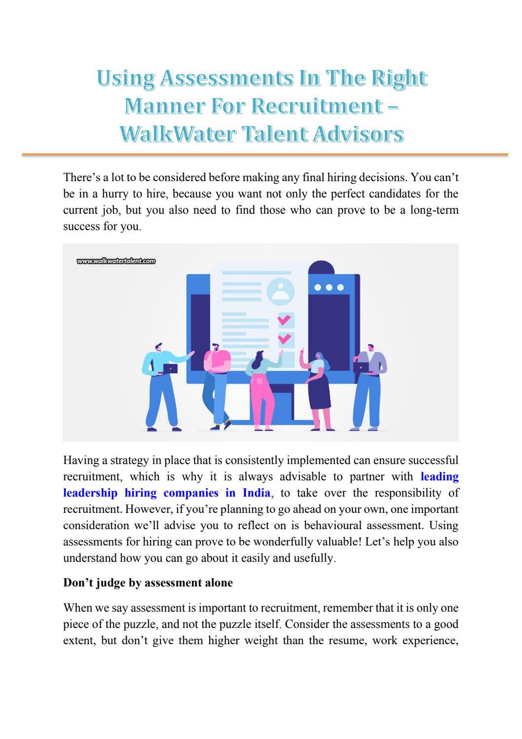 Using Assessments In The Right Manner For Recruitment – WalkWater ...