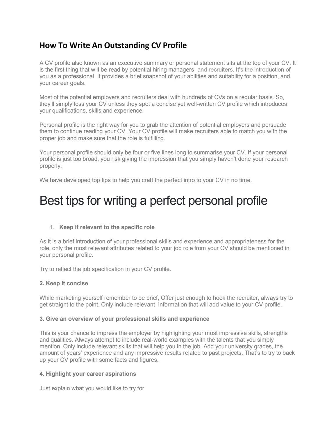 How To Write An Outstanding CV Profile by Maxecv - Issuu