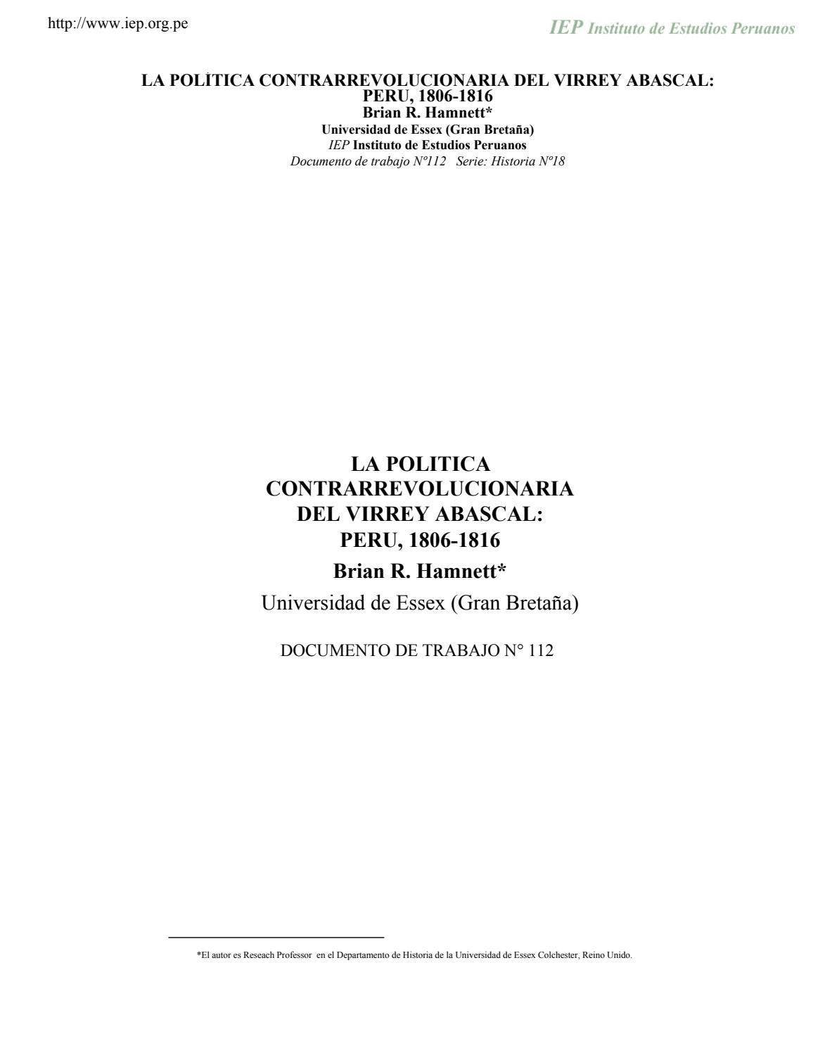 LA POLÍTICA CONTRARREVOLUCIONARIA DEL VIRREY ABASCAL by CÉSAR GUILLERMO ...