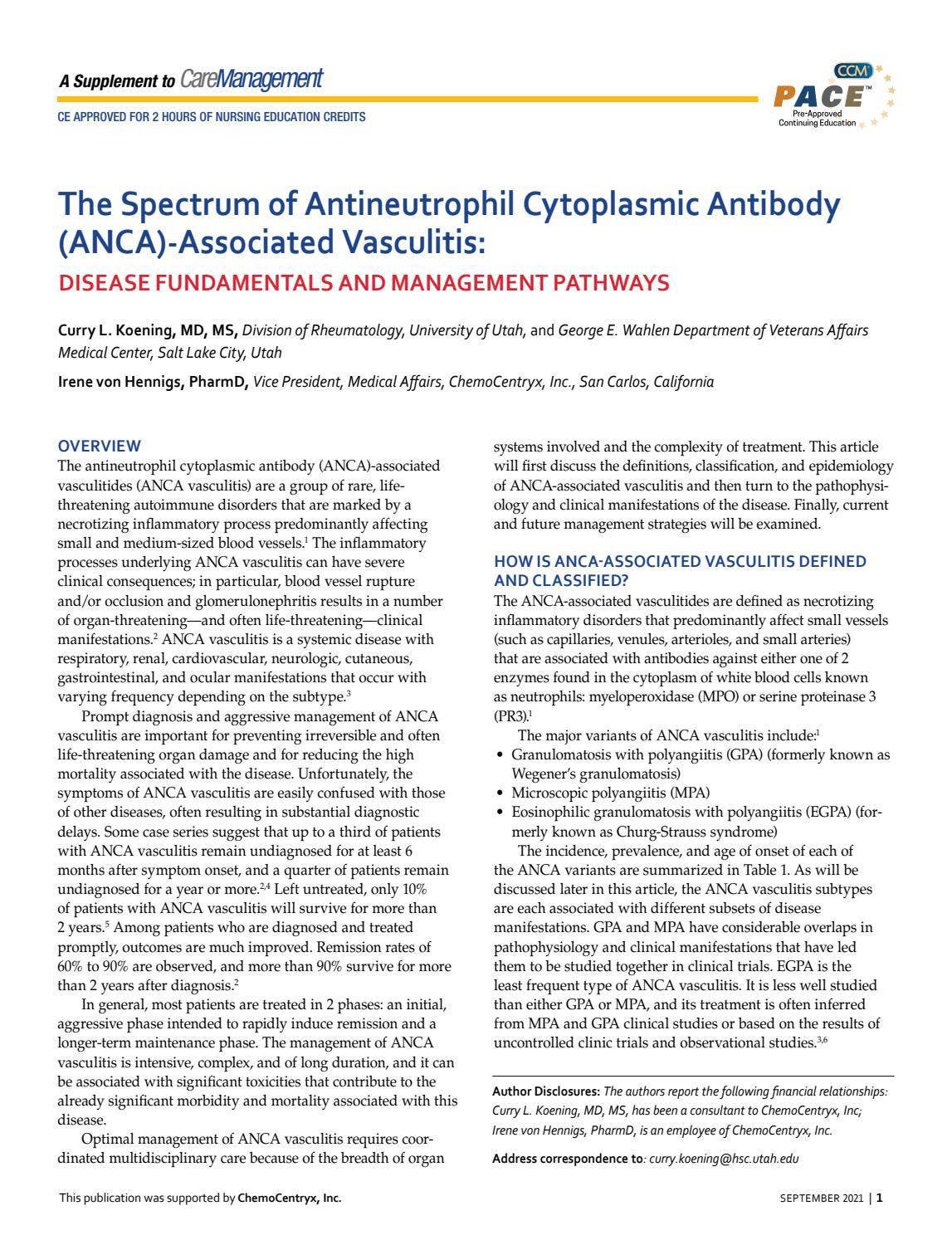 The Spectrum of Antineutrophil Cytoplasmic Antibody (ANCA)-Associated ...