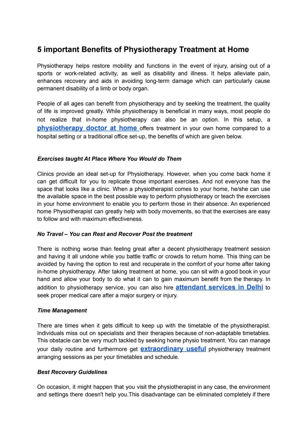 5 important Benefits of Physiotherapy Treatment at Home by meenusingh ...