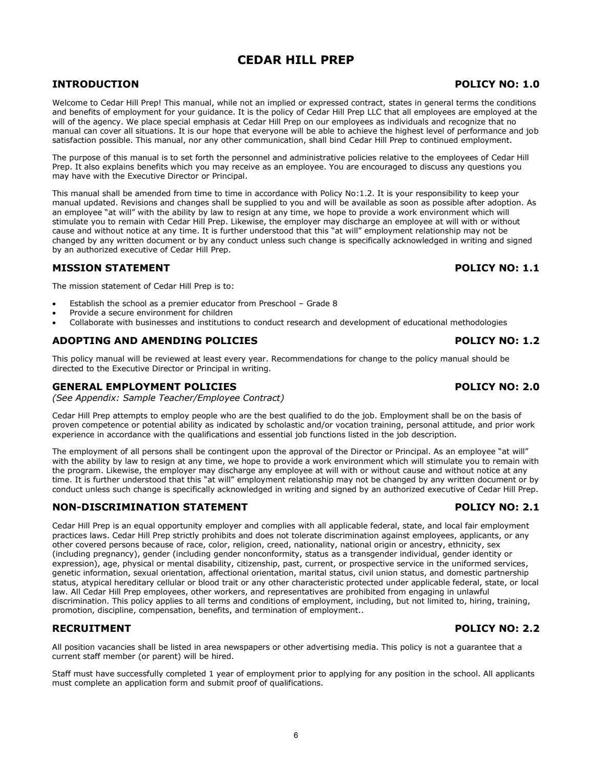 Employee Handbook by Cedar Hill Prep - Issuu