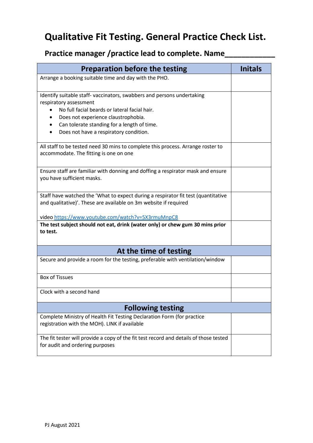 3M Fit Test Practice Check List by WBOP PHO - Issuu