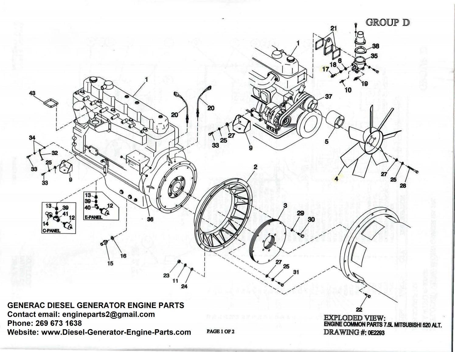 GENERAC DIESEL GENERATOR 7.5L MITSUBISHI COMMON PARTS LIST by ...