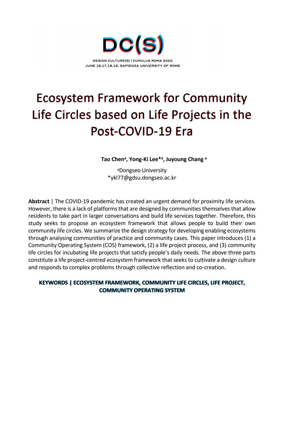 Ecosystem Framework for Community Life Circles based on Life Projects ...