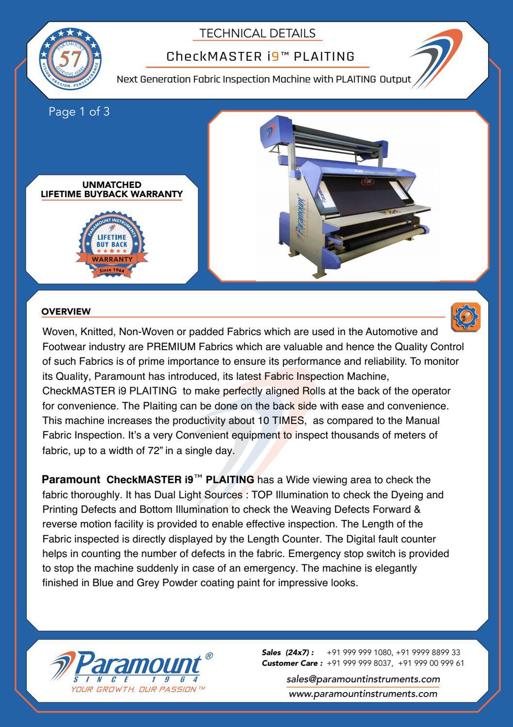 CheckMASTER i9 PLAITING - Paramount Industries by Paramount Instruments ...