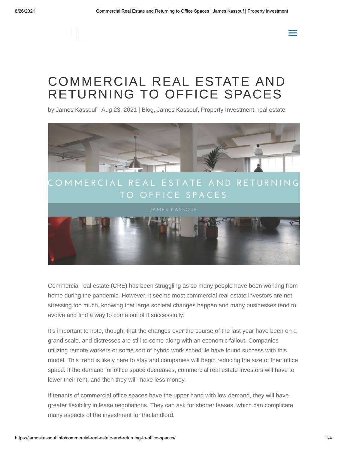 Commercial Real Estate and Returning To Office Spaces by JamesKassouf ...