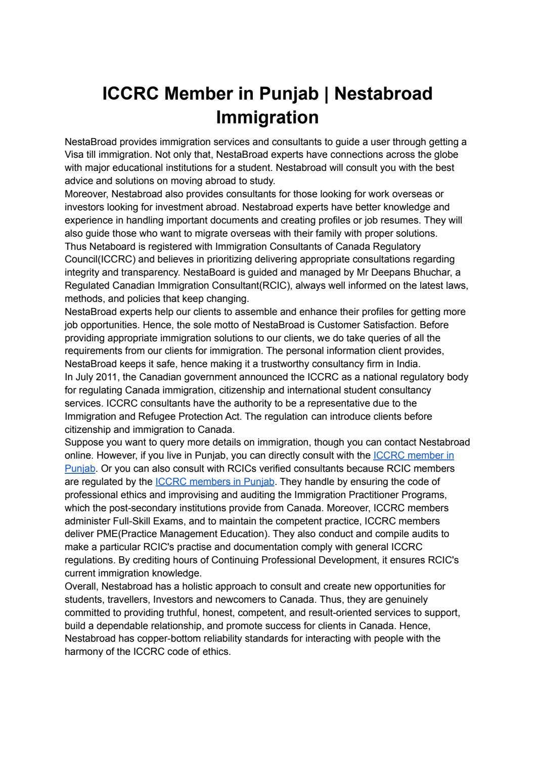 ICCRC Member in Punjab | Nestabroad Immigration by nestabroad - Issuu