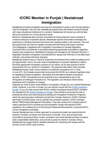 ICCRC Member in Punjab | Nestabroad Immigration by nestabroad - Issuu