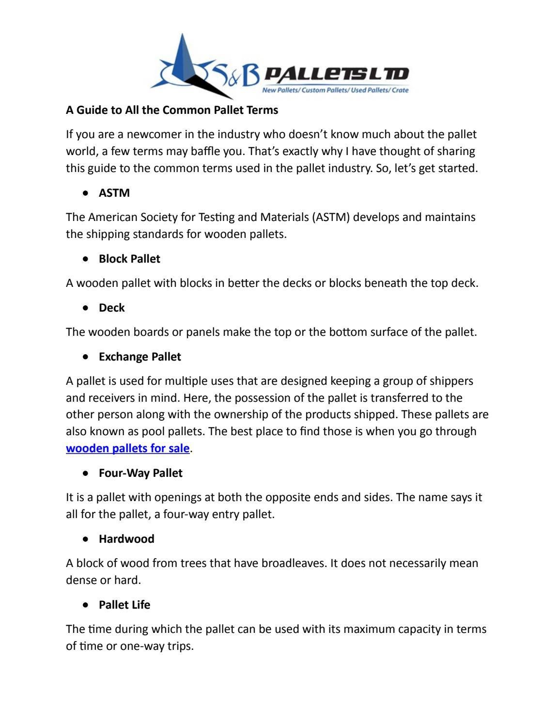 A Guide to All the Common Pallet Terms by SandBPallets - Issuu