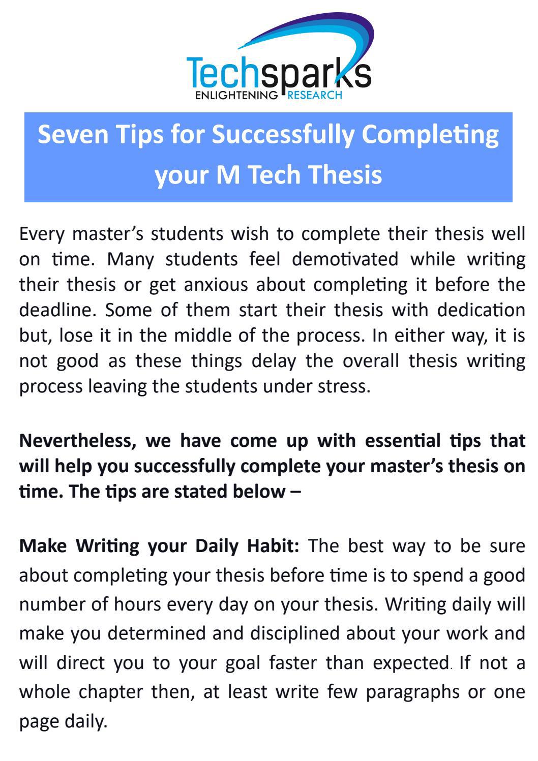 Seven Tips for Successfully Completing your M Tech Thesis by Techsparks - Issuu