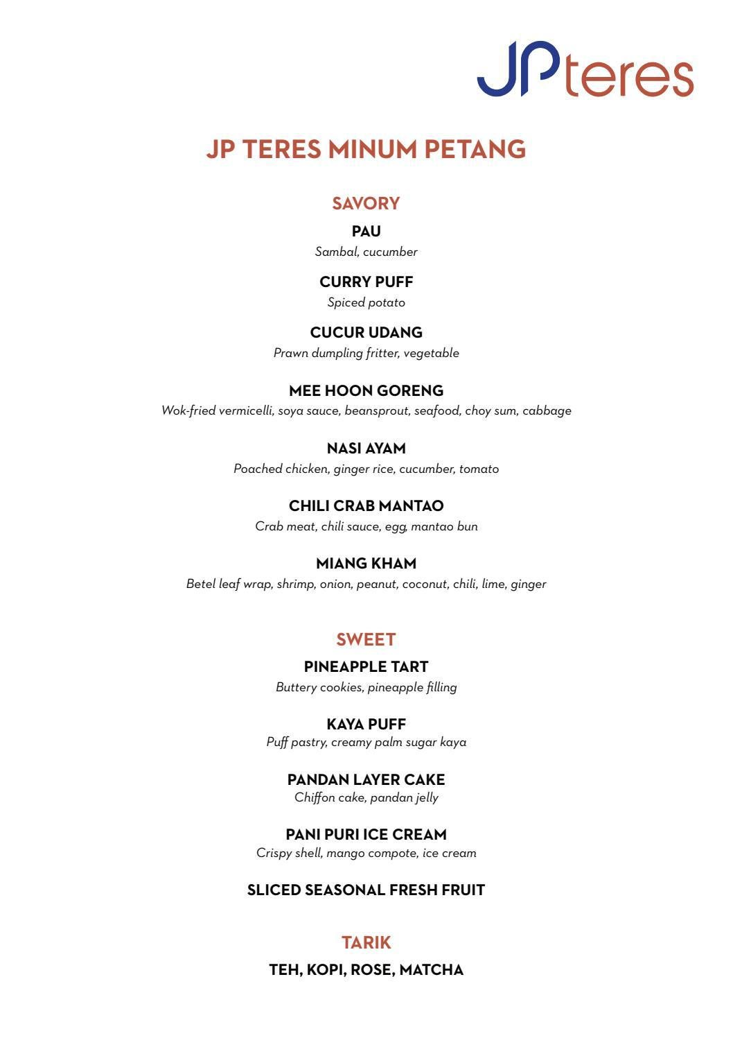 Menu: JP teres Minum Petang Set by Grand Hyatt Kuala Lumpur - Issuu
