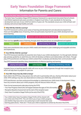 Parents/Carers Guide to the Early Years Foundation Stage Framework by ...