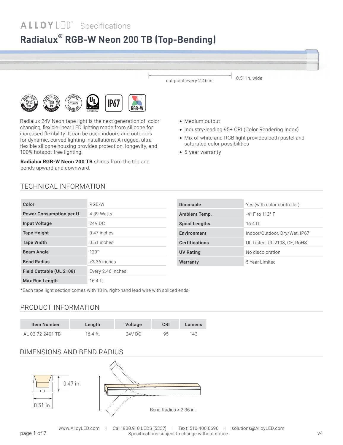 Radialux® Neon 200 TB Specification Sheet by Alloy LED - Issuu