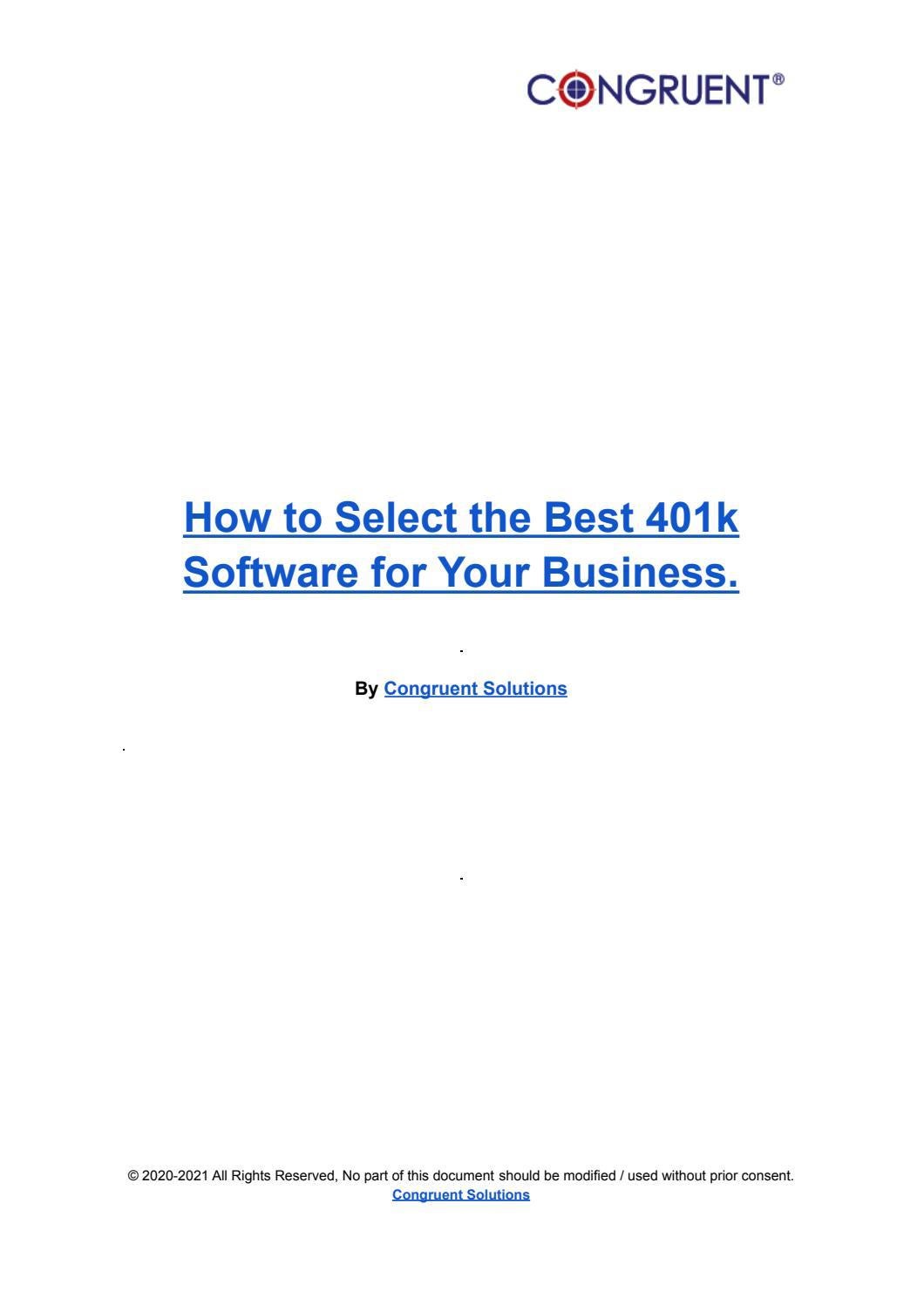 How to Select the Best 401k Software for Your Business by Congruent ...