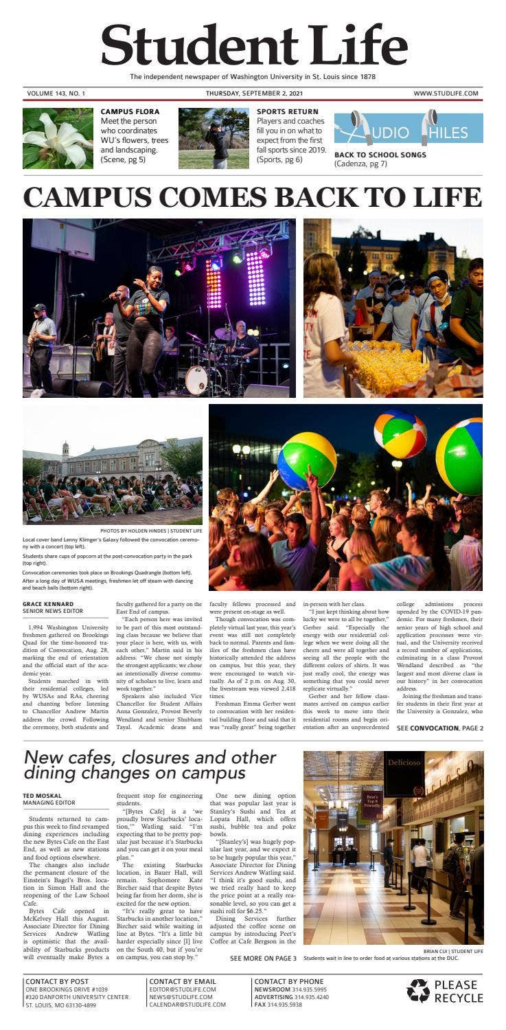 September 2, 2021 Student Life newspaper at Washington University in St ...