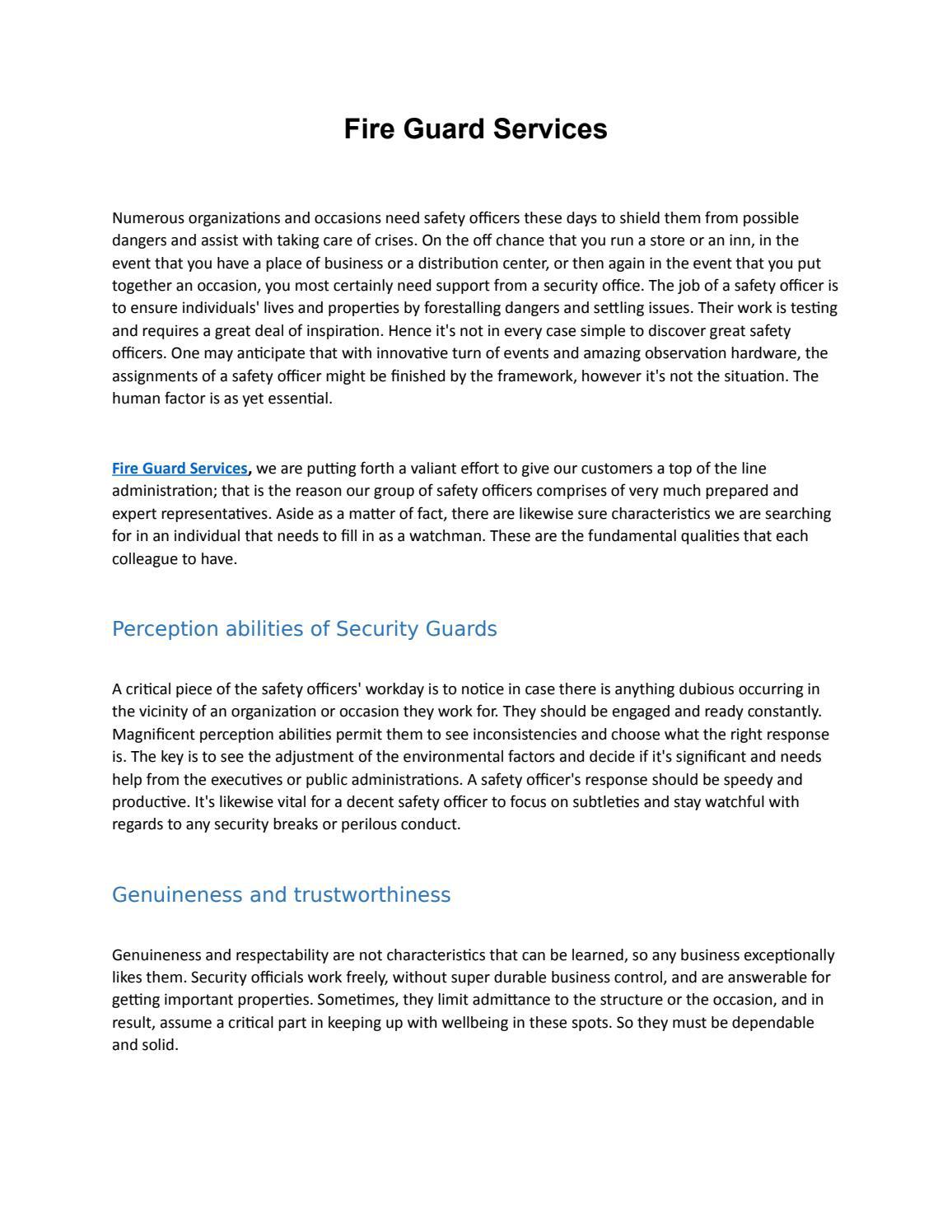 Fire Guard Services by narrow security - Issuu