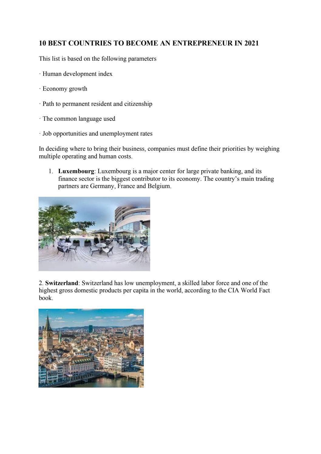 10 BEST COUNTRIES TO BECOME AN ENTREPRENEUR IN 2021 by Yvan Ngassa - Issuu