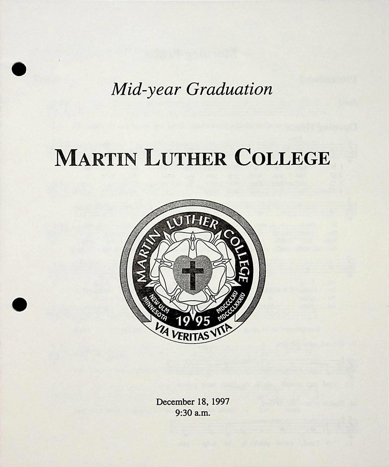 1997-1998 - Mid-year Graduation by Martin Luther College - Issuu
