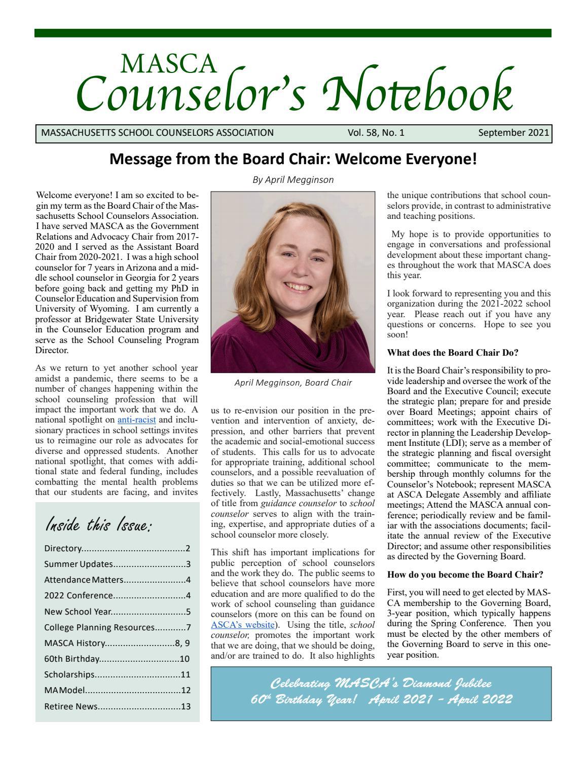 September 2021 Counselor's Notebook by Massachusetts School Counselors ...