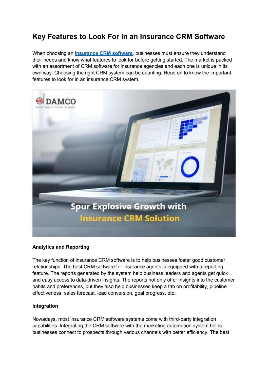 Key Features to Look For in an Insurance CRM Software by Surya ...