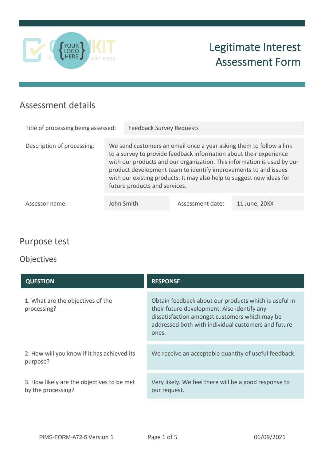 EXAMPLE Legitimate Interest Assessment Form by CertiKit Limited - Issuu