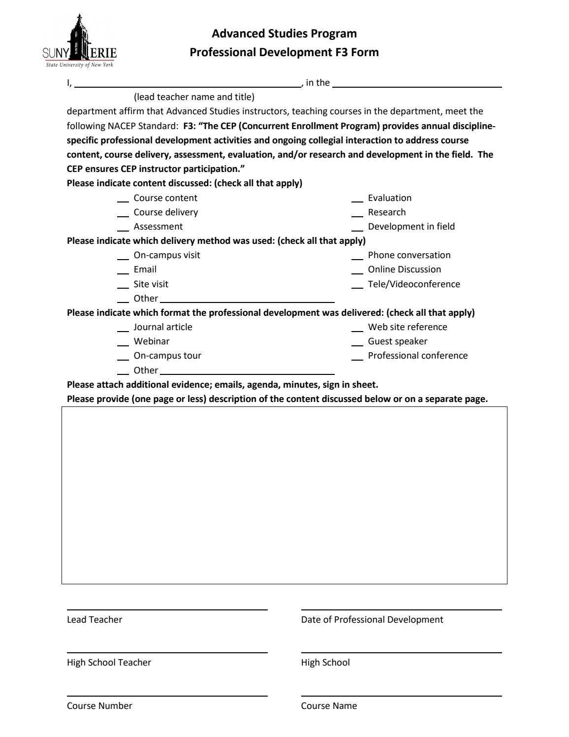Professional Development Form by SUNY Erie - Issuu