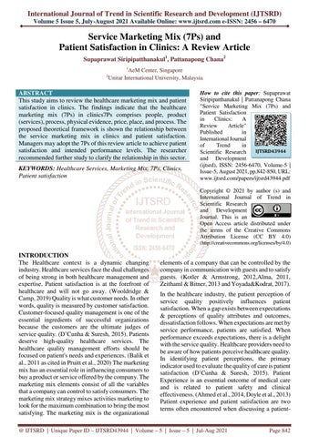 Service Marketing Mix 7Ps And Patient Satisfaction In Clinics A Review 