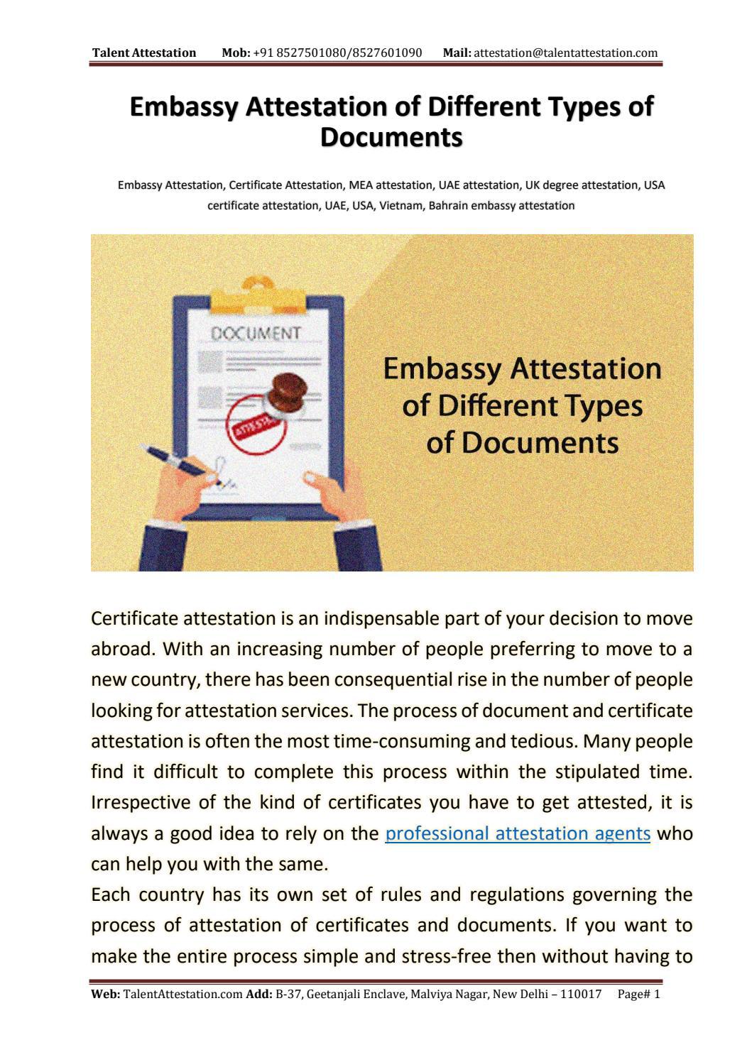 Embassy Attestation of Different Types of Documents by Talent ...