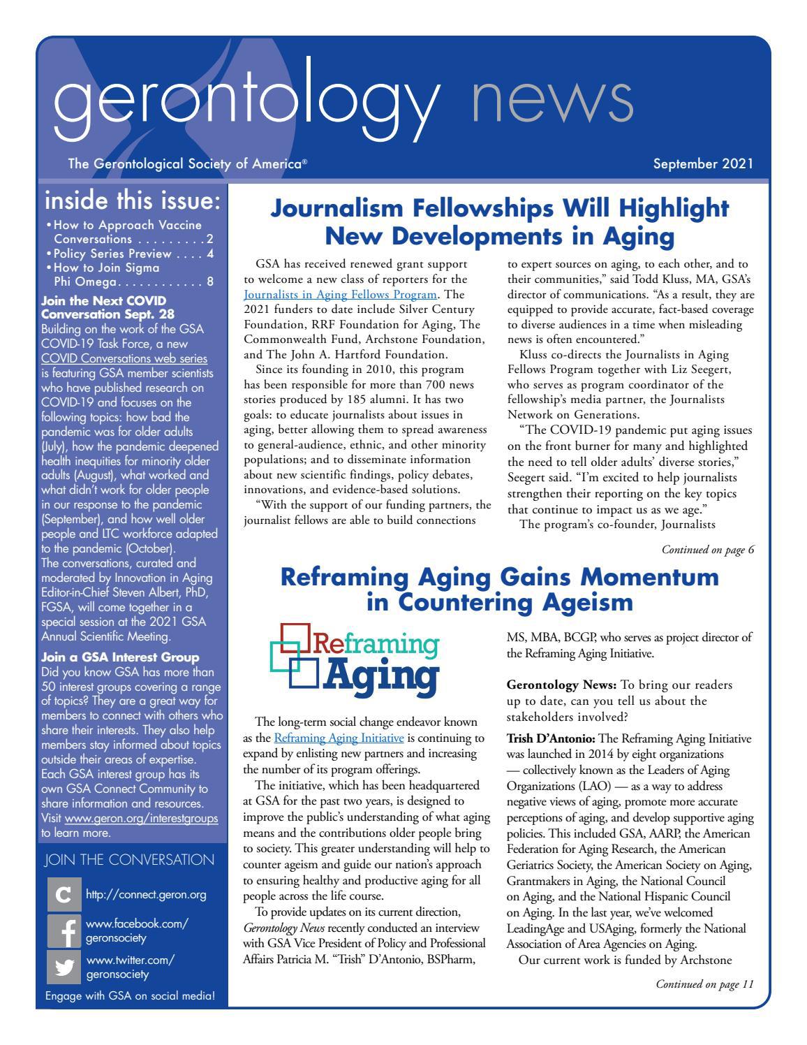 Gerontology News, September 2021 by The Gerontological Society of ...
